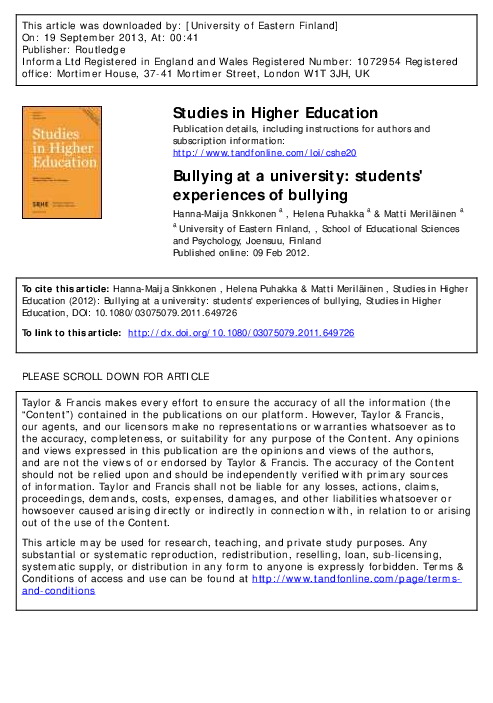 (PDF) Bullying at a university: students' experiences of bullying