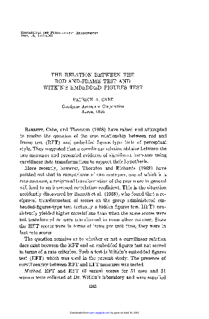 (PDF) The Relation between the Rod-and-Frame Test and Witkin's Embedded ...