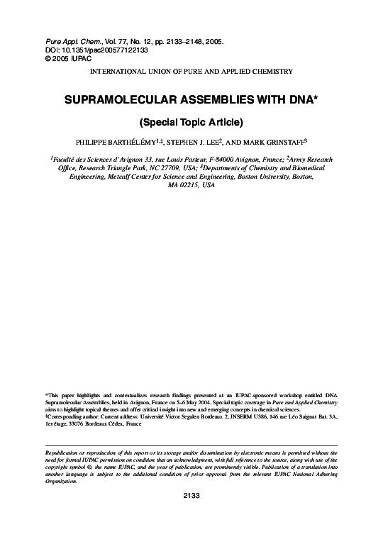 (PDF) Supramolecular assemblies with DNA* (Special Topic Article) | Philippe Barthélémy ...