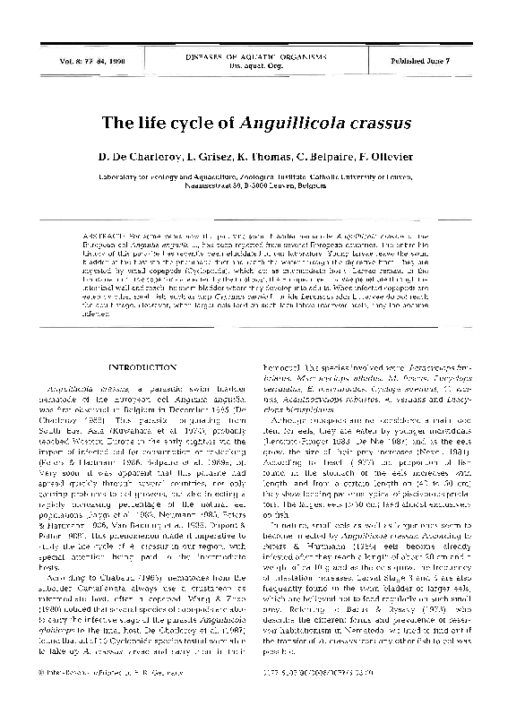 (PDF) The life cycle of Anguillicola crassus
