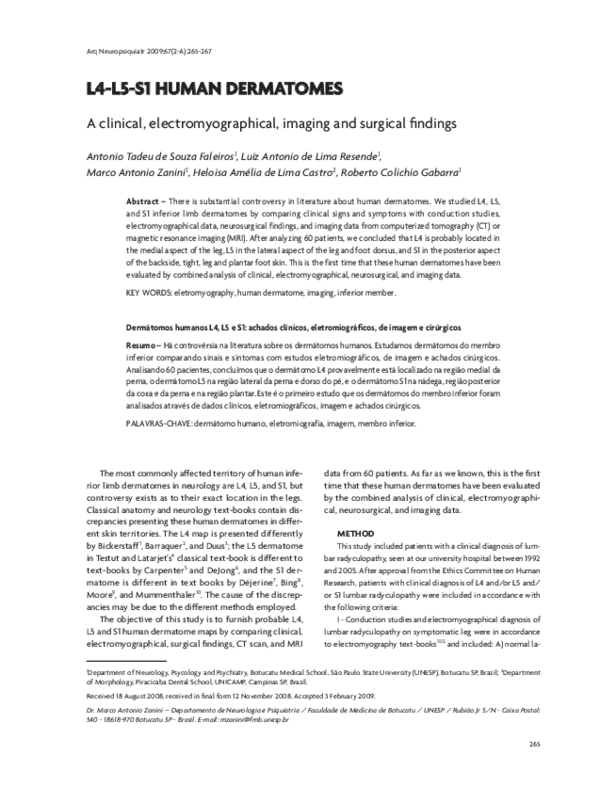 (PDF) L4-L5-S1 human dermatomes: a clinical, electromyographical ...