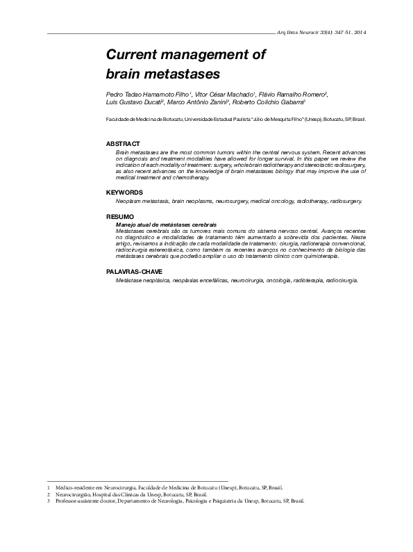 Pdf Current Management Of Brain Metastases