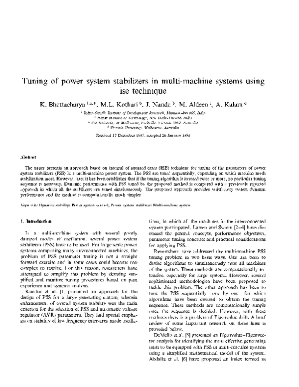 (PDF) Tuning of power system stabilizers in multi-machine systems using ise technique