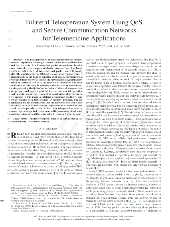 (PDF) Bilateral Teleoperation System Using QoS and Secure Communication Networks for ...