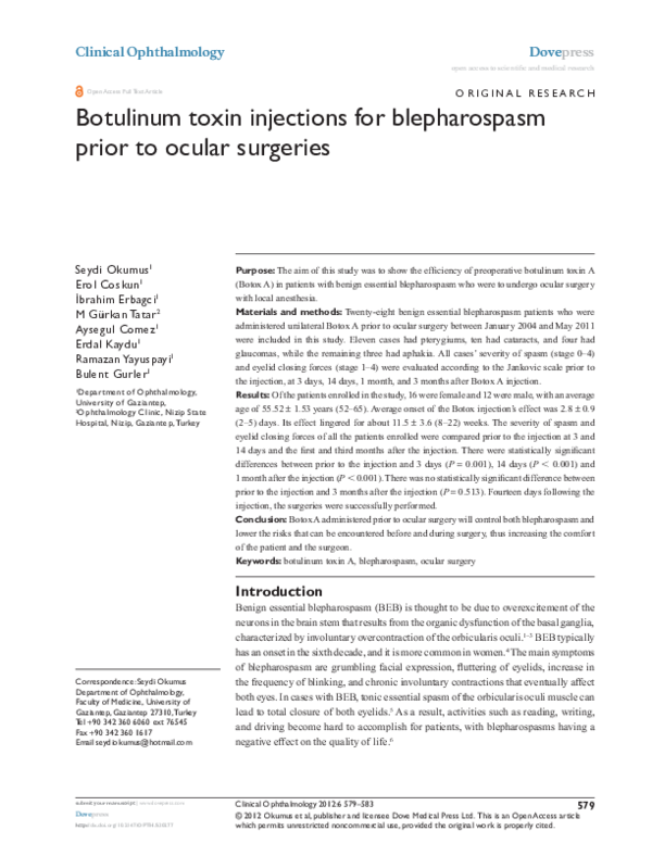 (PDF) Botulinum toxin injections for blepharospasm prior to ocular ...