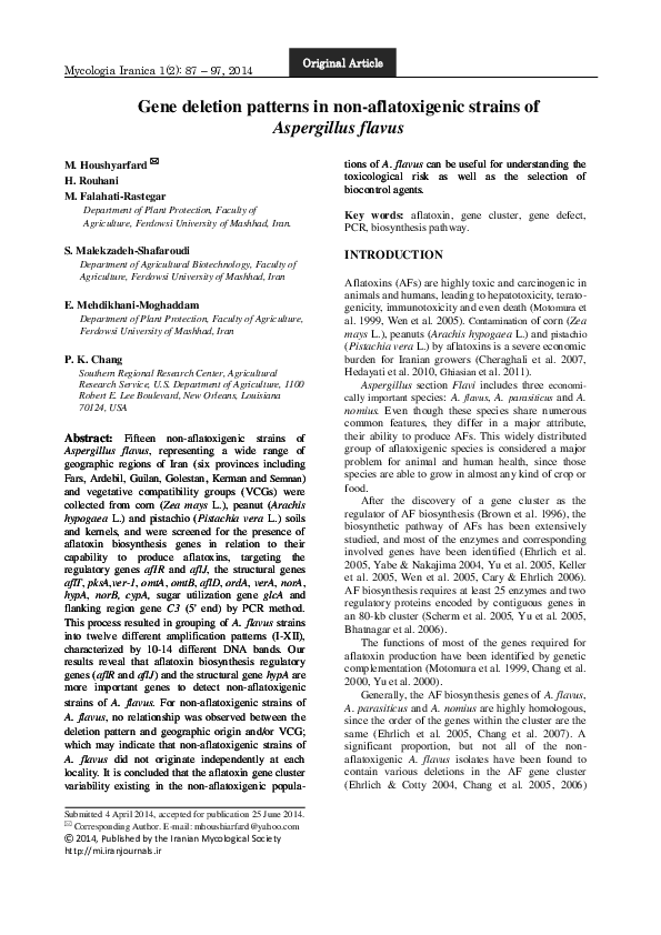 (PDF) Gene deletion patterns in non-aflatoxigenic strains of ...