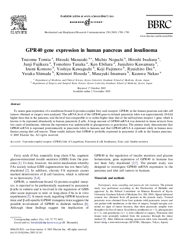 (PDF) GPR40 gene expression in human pancreas and insulinoma
