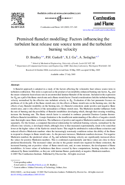 (PDF) Premixed flamelet modelling: factors influencing the turbulent heat release rate source ...