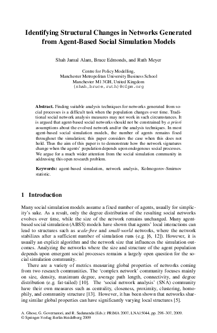 (PDF) Identifying structural changes in networks generated from agent-based social simulation models