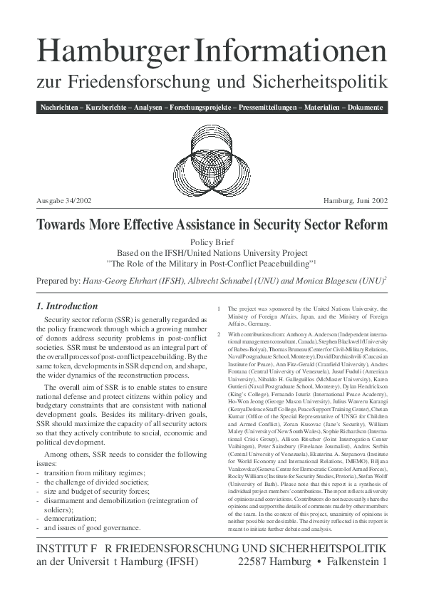 (PDF) Towards more effective assistance in Security Sector Reform