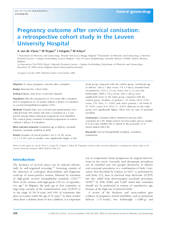 (PDF) Pregnancy outcome after cervical conisation: a retrospective ...
