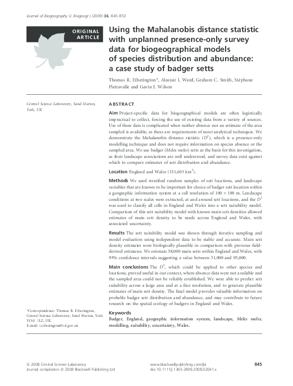 (PDF) Using the Mahalanobis distance statistic with unplanned presence ...