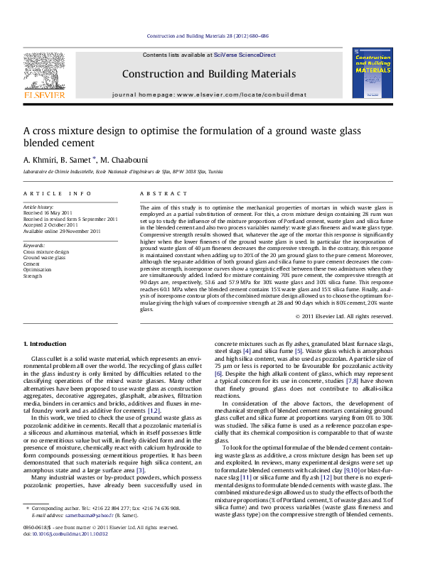 (PDF) A cross mixture design to optimise the formulation of a ground ...