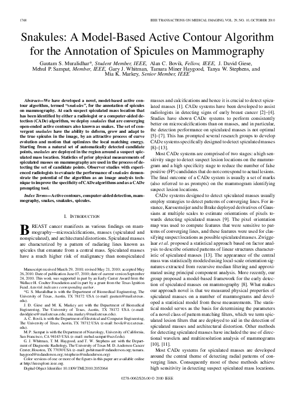 Pdf Snakules A Model Based Active Contour Algorithm For The