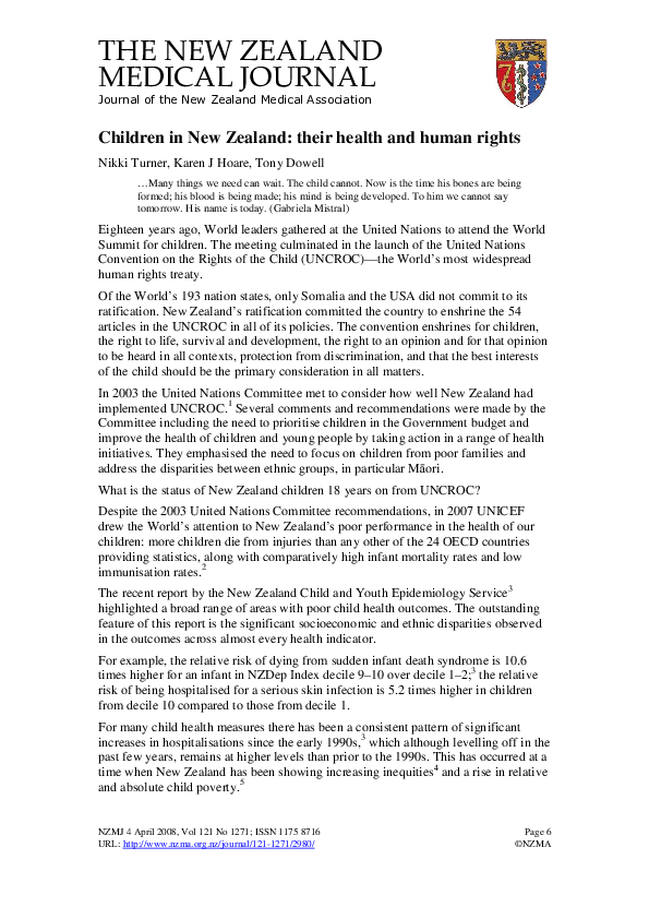 (PDF) Children in New Zealand: their health and human rights