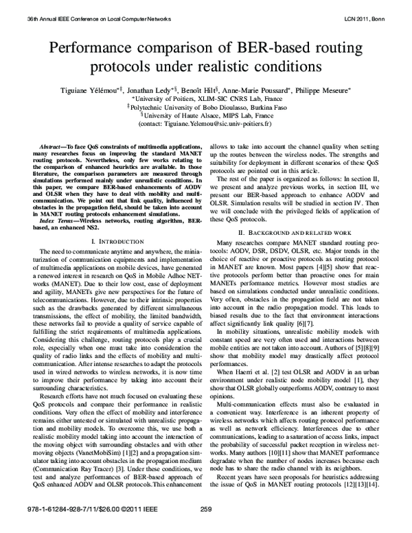 (PDF) Performance comparison of BER-based routing protocols under ...