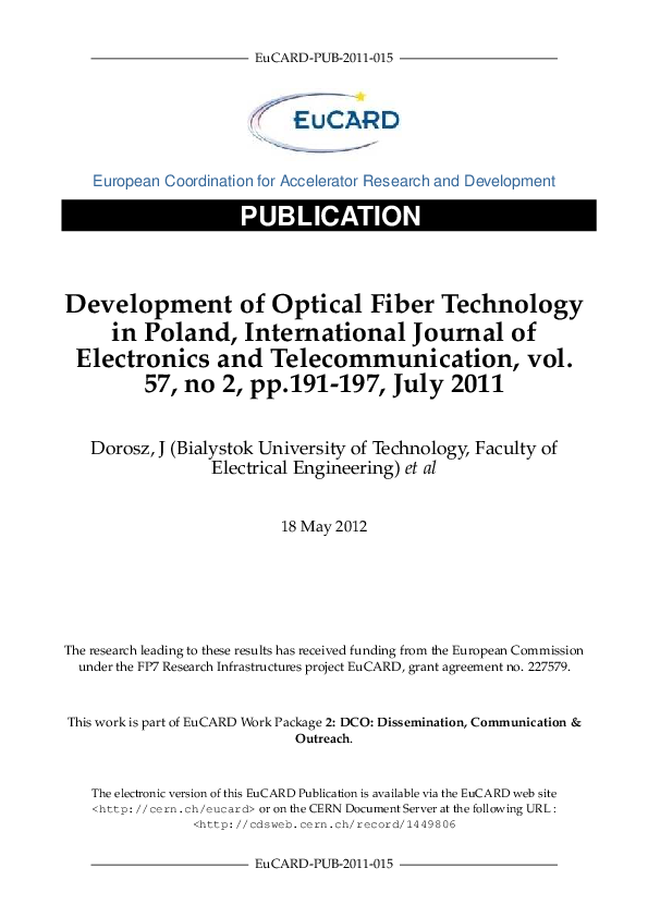 (PDF) Development of optical fiber technology in Poland: 2014
