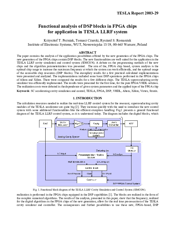 Pdf Functional Analysis Of Dsp Blocks In Fpga Chips For Applications In Tesla Llrf System