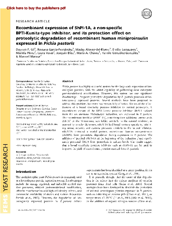 Pdf Recombinant Expression Of Shpi 1a A Non Specific Bpti Kunitz