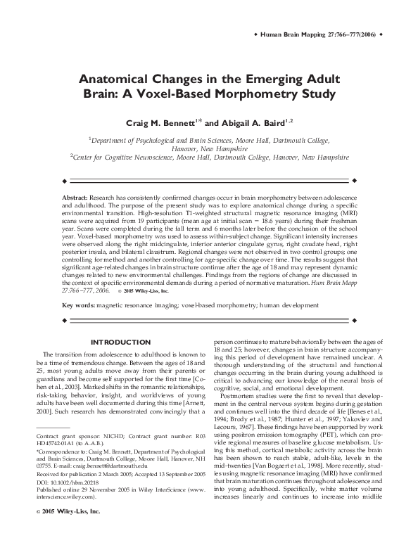 (PDF) Anatomical changes in the emerging adult brain: A voxel-based morphometry study