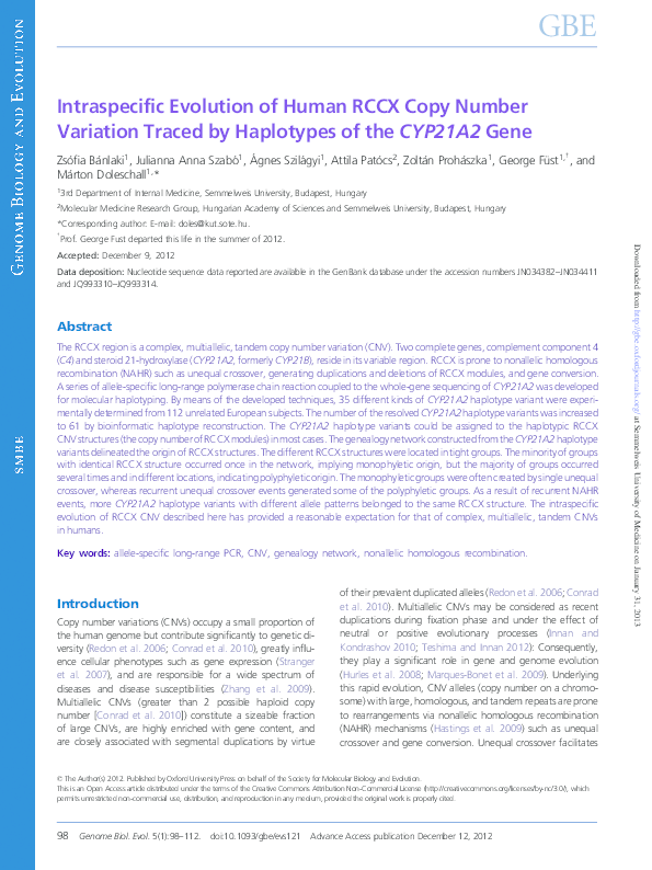 (PDF) Intraspecific Evolution of Human RCCX Copy Number Variation ...