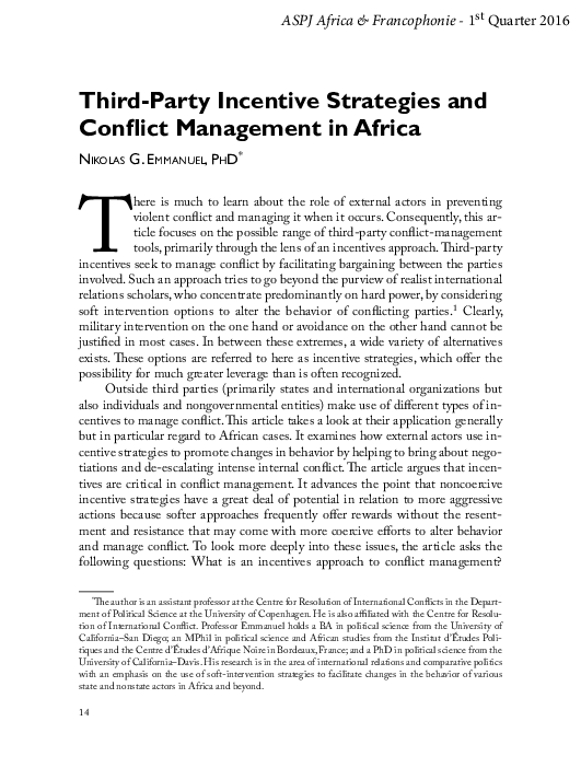 (PDF) Incentive Strategies for Conflict Management in Africa