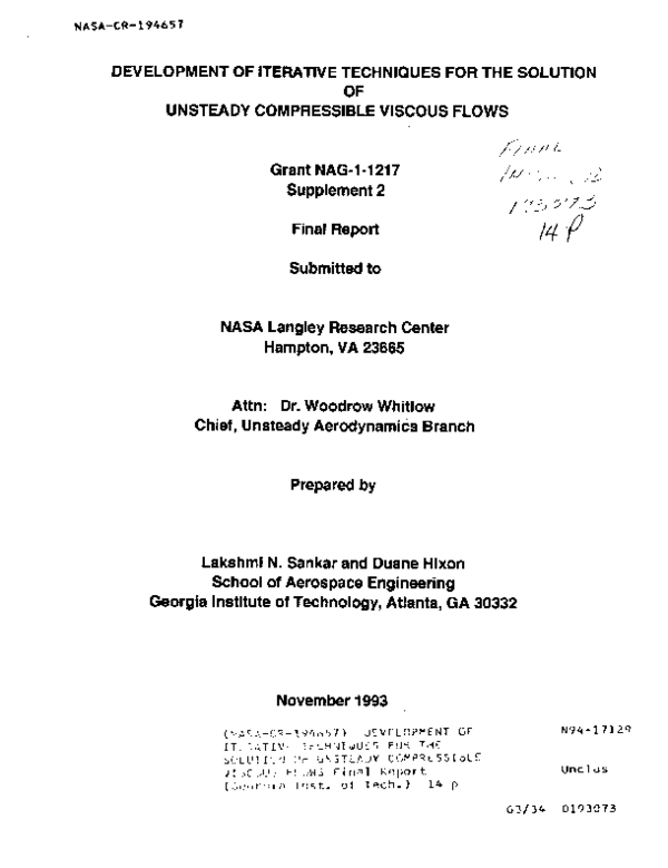 (PDF) Development of iterative techniques for the solution of unsteady compressible viscous flows