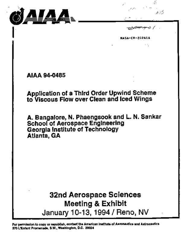Pdf Application Of A Third Order Upwind Scheme To Viscous Flow Over