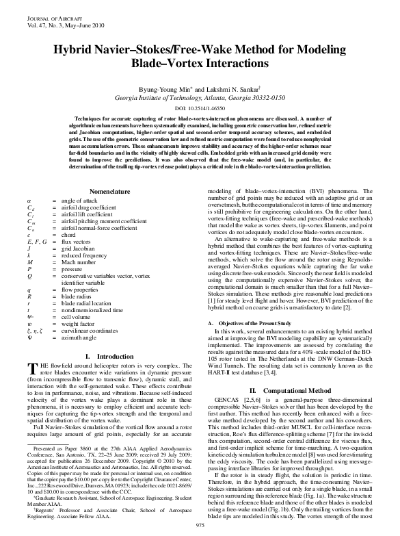 (PDF) Hybrid Navier-Stokes/Free-Wake Method for Modeling Blade-Vortex Interactions