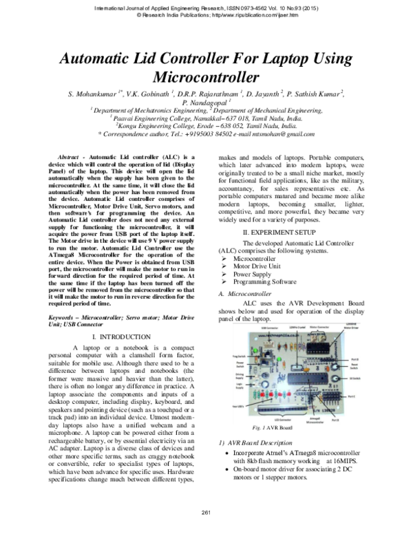 (PDF) Automatic LID Controller for Laptop using Micro-controller