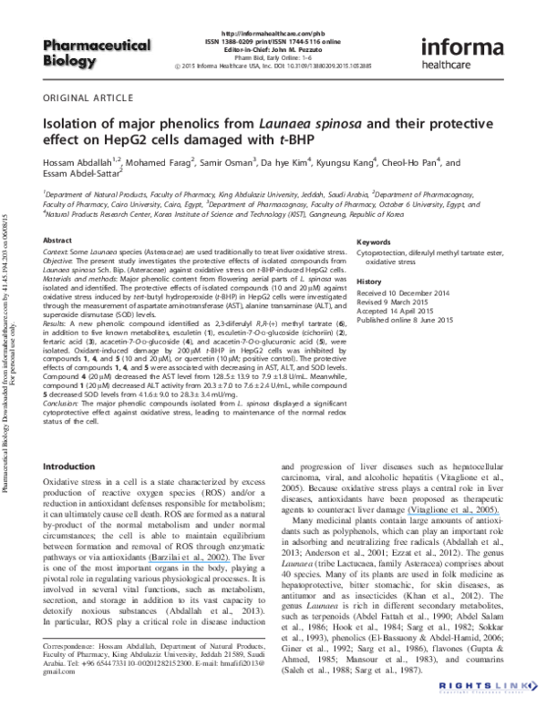 (PDF) Isolation of major phenolics from Launaea spinosa and their ...