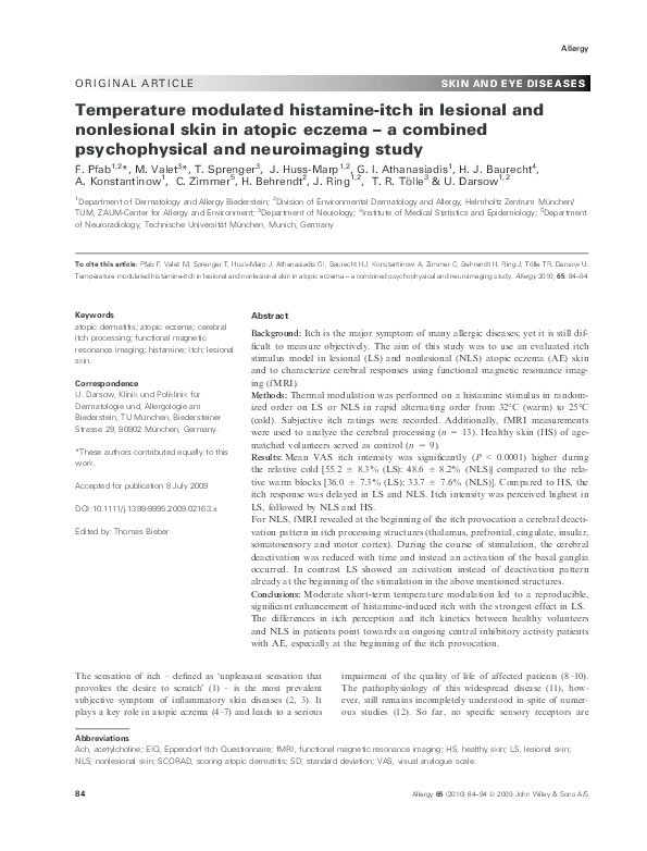(PDF) Temperature modulated histamine-itch in lesional and nonlesional ...