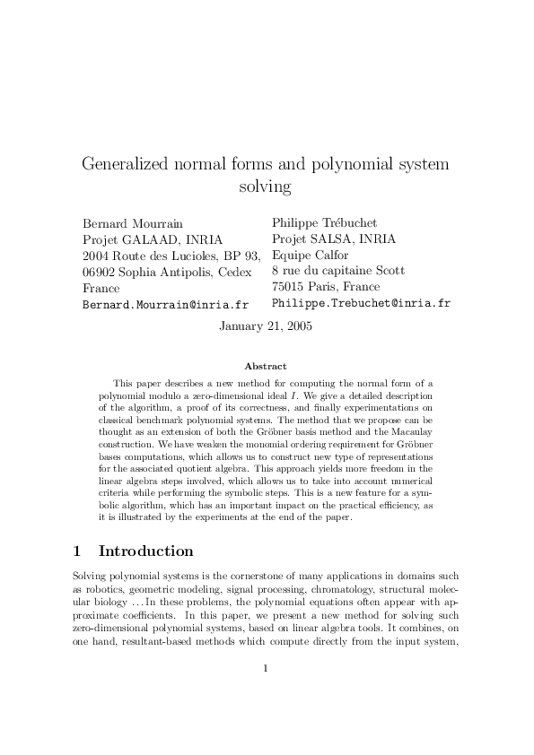 (PDF) Generalized normal forms and polynomial system solving