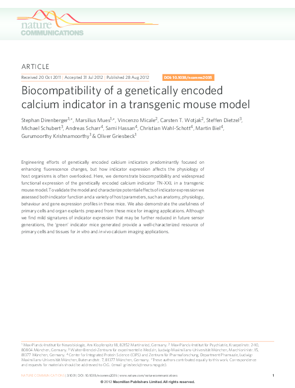 (PDF) Biocompatibility of a genetically encoded calcium indicator in a ...