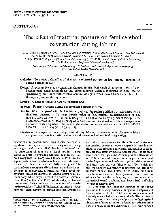 (PDF) The effect of maternal posture on fetal cerebral oxygenation ...