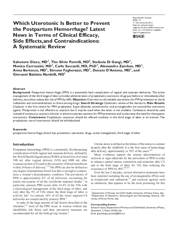 (PDF) Which Uterotonic Is Better to Prevent the Postpartum Hemorrhage ...