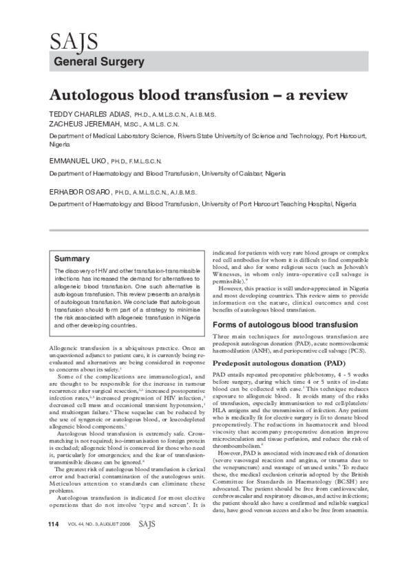 (PDF) AUTOLOGOUS BLOOD TRANSFUSION - ADIAS