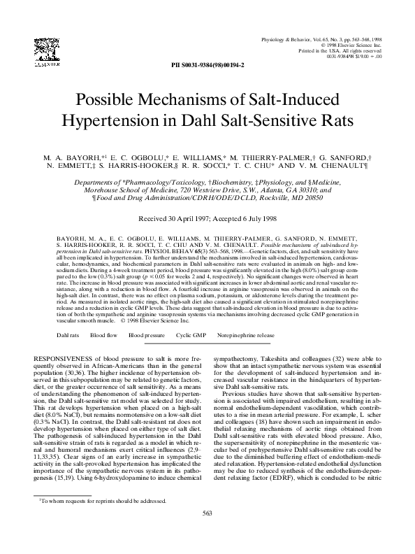 (PDF) Possible Mechanisms of Salt-Induced Hypertension in Dahl Salt ...