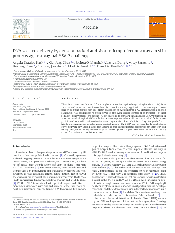 (PDF) DNA vaccine delivery by densely-packed and short microprojection ...