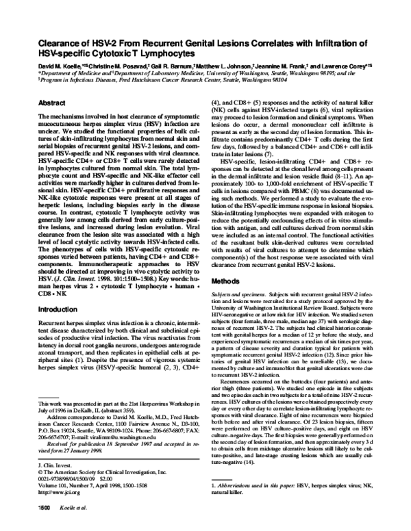 (PDF) Clearance of HSV-2 from recurrent genital lesions correlates with ...