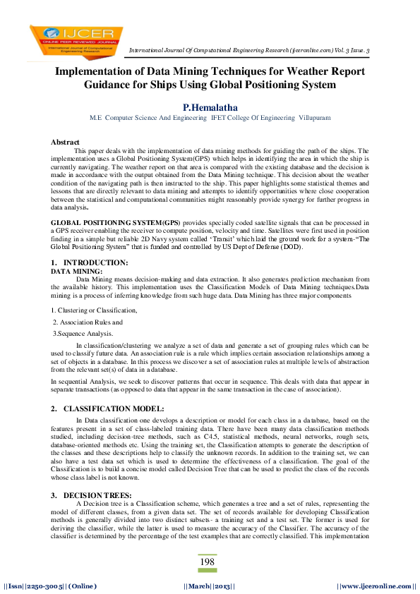(PDF) Implementation of Data Mining Techniques for Weather Report Guidance for Ships Using ...