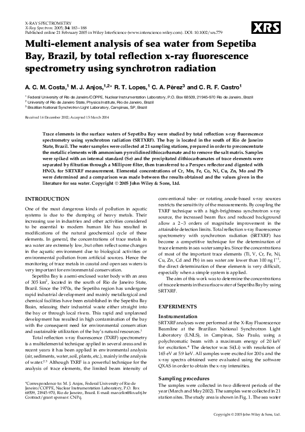 (PDF) Multielement analysis of sea water from Sepetiba Bay, Brazil, by total reflection x-ray ...