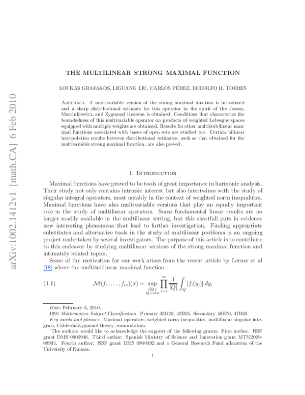 (PDF) The Multilinear Strong Maximal Function