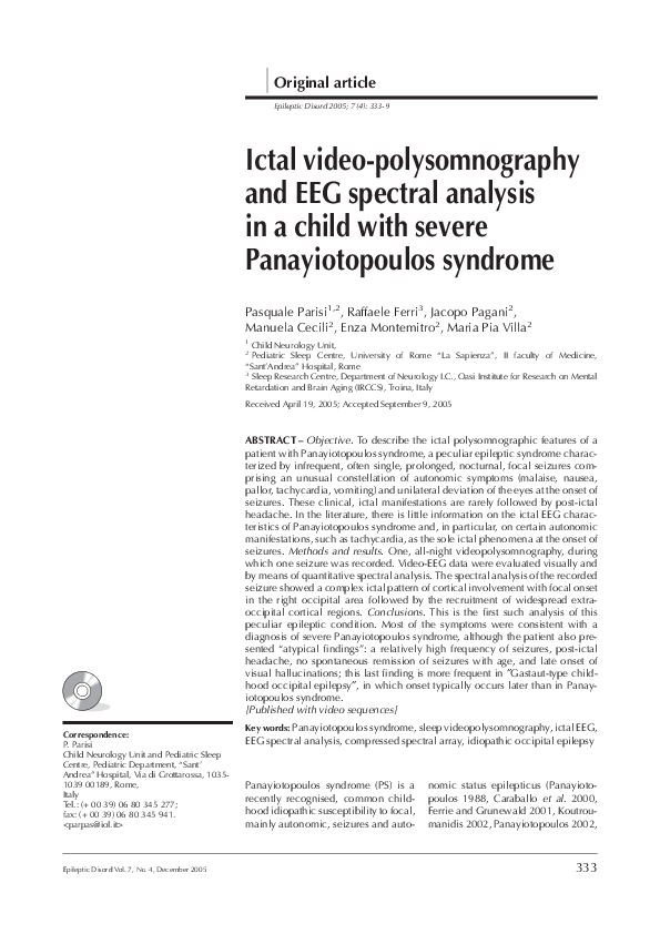 (PDF) Ictal video-polysomnography and EEG spectral analysis in a child ...