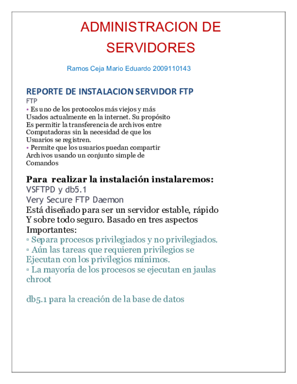 (PDF) ADMINISTRACION DE SERVIDORES REPORTE DE INSTALACION SERVIDOR FTP