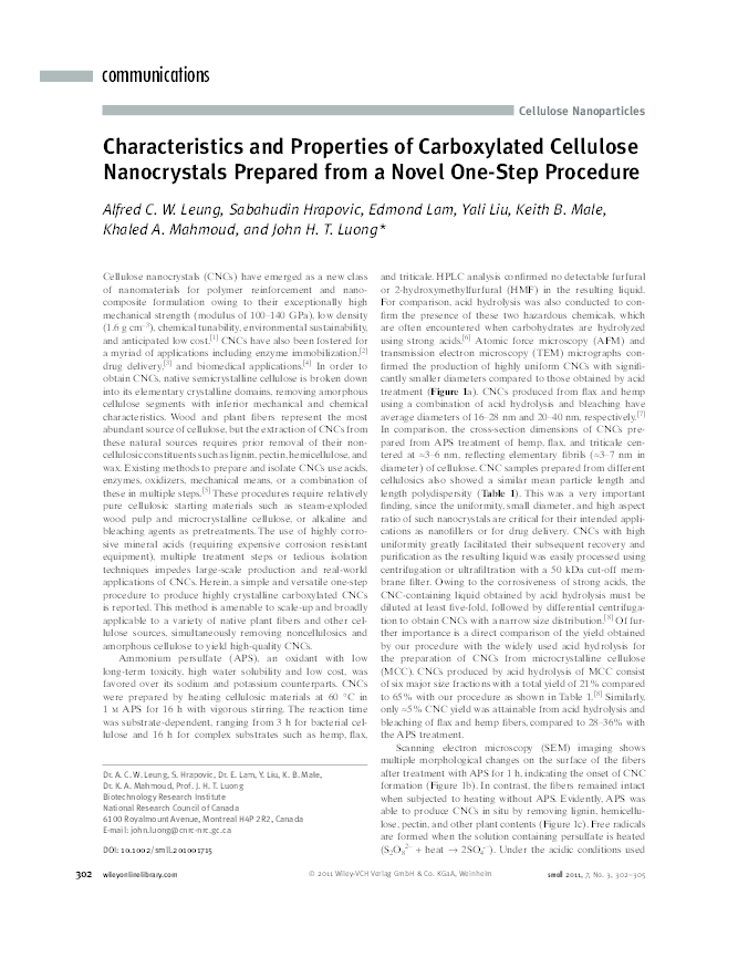 (PDF) Characteristics and Properties of Carboxylated Cellulose ...