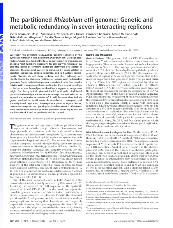 (PDF) The partitioned Rhizobium etli genome: Genetic and metabolic ...