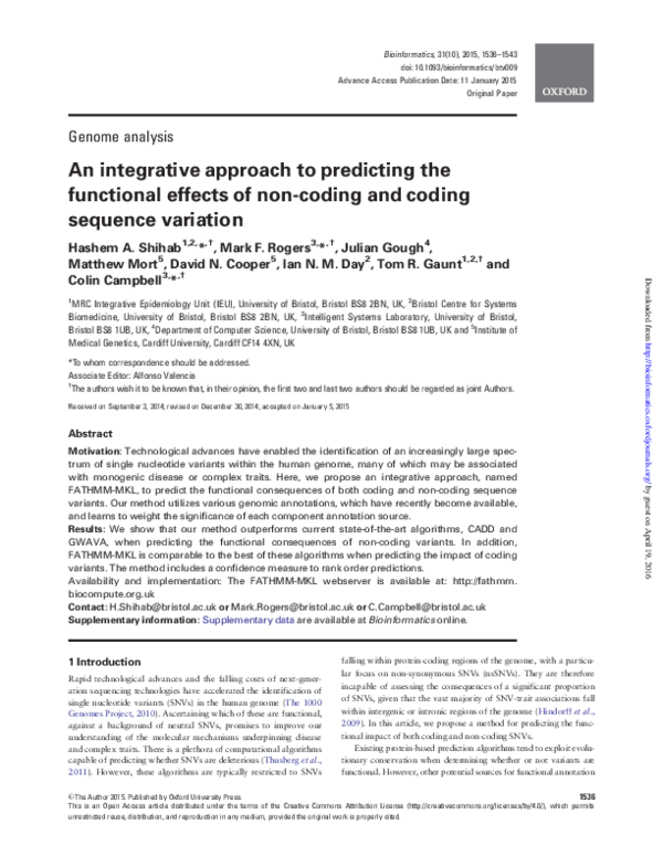 Pdf An Integrative Approach To Predicting The Functional Effects Of Non Coding And Coding