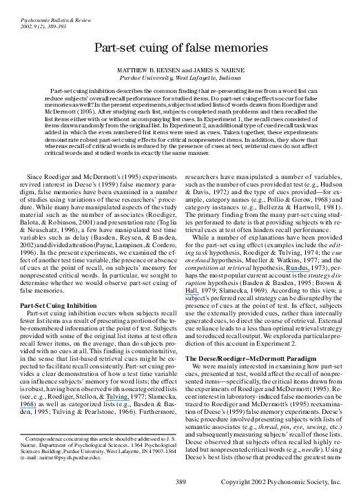 (PDF) False Memories and Part-Set Cuing Effects