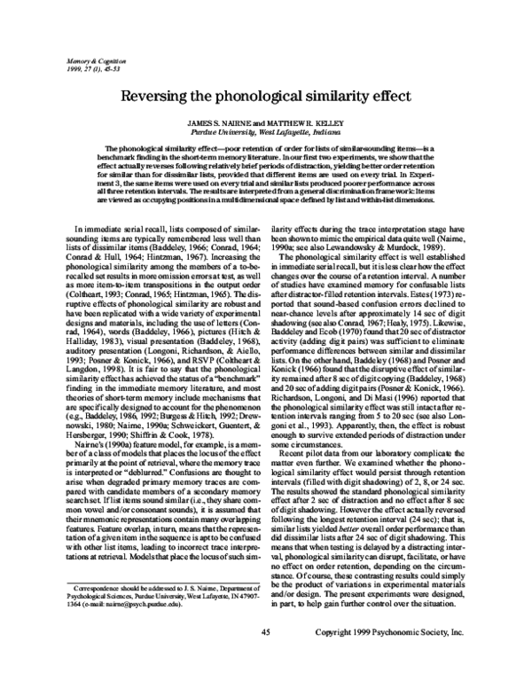 (PDF) Reversing the phonological similarity effect